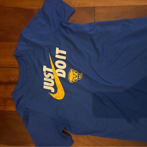 Nike | Shirts & Tops | Nike Blue Tee With Yellow Swoosh And White Text ...